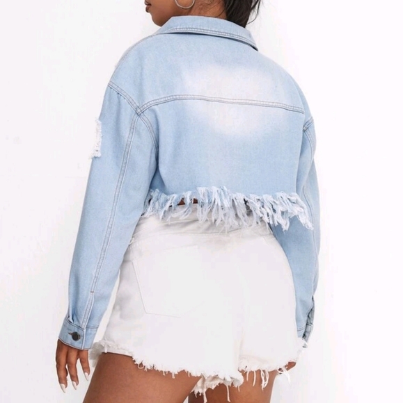 Jackets & Coats | New Plus Sz Ripped Raw Hem Denim Jacket | Poshmark